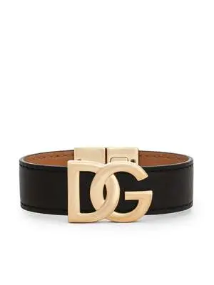 Dolce & Gabbana Logo-plaque Leather Bracelet - Black
