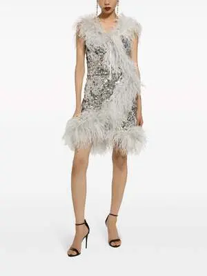 Dolce & Gabbana Sequined Feather-trimmed Party Dress
