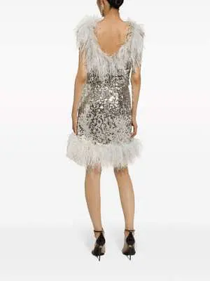 Dolce & Gabbana Sequined Feather-trimmed Party Dress