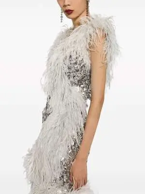 Dolce & Gabbana Sequined Feather-trimmed Party Dress