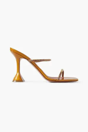 Amina Muaddi Gilda Crystal-embellished Patent-leather Mules - Tan