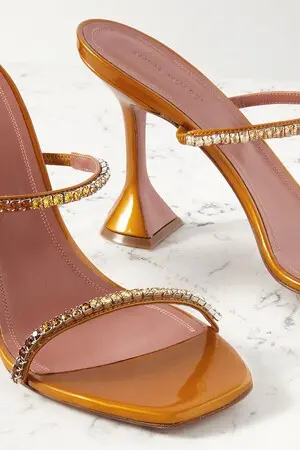 Amina Muaddi Gilda Crystal-embellished Patent-leather Mules - Tan
