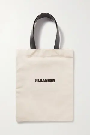 JIL SANDER Leather-trimmed Logo-print Canvas Tote - Neutrals