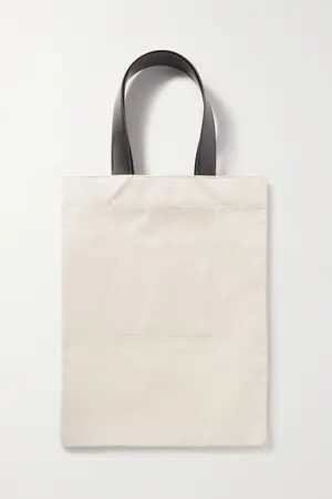 JIL SANDER Leather-trimmed Logo-print Canvas Tote - Neutrals