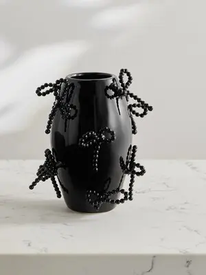 Completedworks Small Faux Pearl-embellished Ceramic Vase - Black