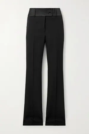FERRAGAMO Silk-blend Satin-trimmed Grain De Poudre Wool Slim-leg Pants