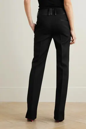 FERRAGAMO Silk-blend Satin-trimmed Grain De Poudre Wool Slim-leg Pants