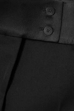 FERRAGAMO Silk-blend Satin-trimmed Grain De Poudre Wool Slim-leg Pants