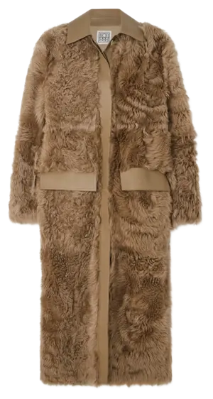 TOTEME Net Sustain Leather-trimmed Shearling Overcoat