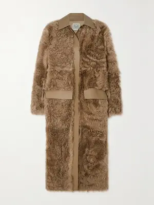TOTEME Net Sustain Leather-trimmed Shearling Overcoat