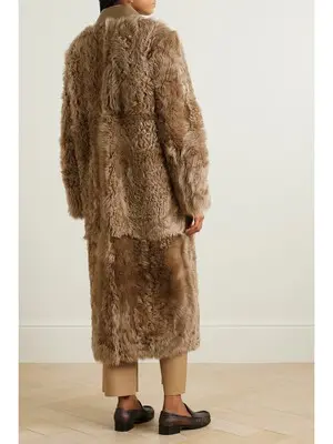 TOTEME Net Sustain Leather-trimmed Shearling Overcoat