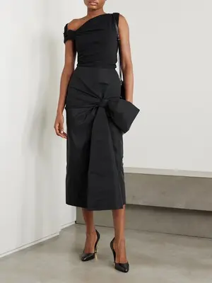 Alexander McQueen Asymmetric Bow-detailed Embroidered Stretch-cotton Jersey Top
