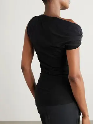 Alexander McQueen Asymmetric Bow-detailed Embroidered Stretch-cotton Jersey Top