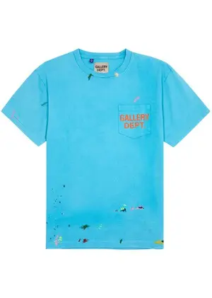 Gallery Dept. Paint-Splattered Logo Cotton T-Shirt - Turquoise