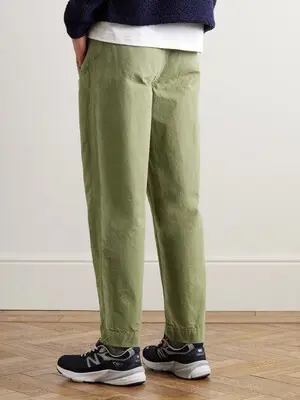 Folk Assembly Straight-leg Pleated Cotton-twill Trousers - Green