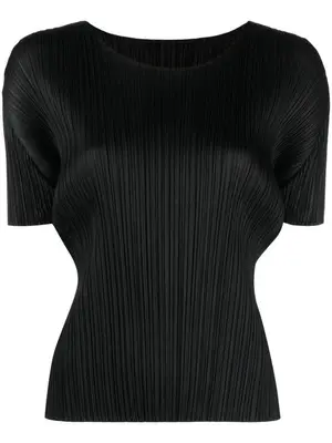 Issey Miyake Round-neck Plissé T-shirt - Black