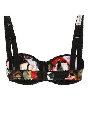 Dolce & Gabbana Floral-print Silk Balconette Bra - Black