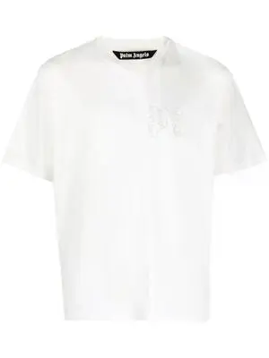 Palm Angels Logo-embroidered Cotton T-shirt - Neutrals