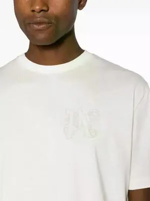 Palm Angels Logo-embroidered Cotton T-shirt - Neutrals