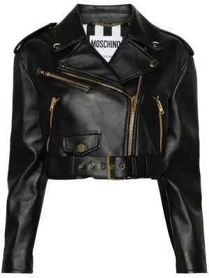 Moschino Cropped Leather Biker Jacket