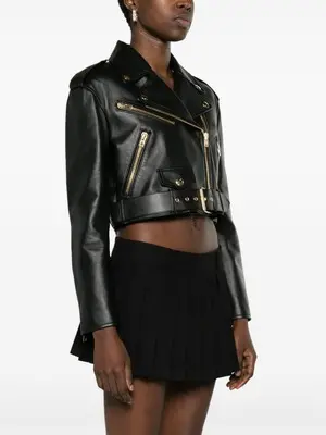 Moschino Cropped Leather Biker Jacket