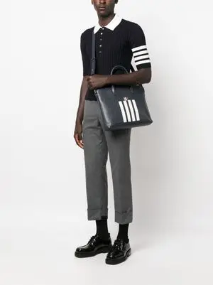 Thom Browne 4-bar Stripe Pebbled-leather Briefcase