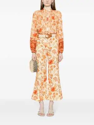 Zimmermann Junie Floral-print Linen Trousers - Orange