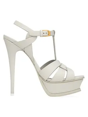 Saint Laurent Women's Tribute Platform Sandals In Smooth Leather - White  White
