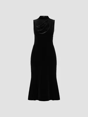 Shoshanna Audrey Velvet Draped Midi-dress - Jet