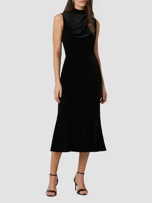 Shoshanna Audrey Velvet Draped Midi-dress