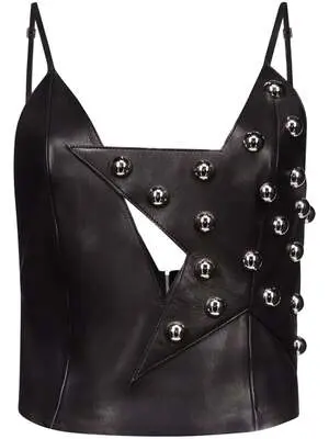 AREA Polka Dot-studs Leather Top