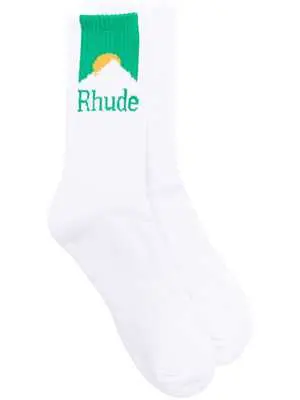Rhude Mountain Logo Intarsia-knit Socks - White