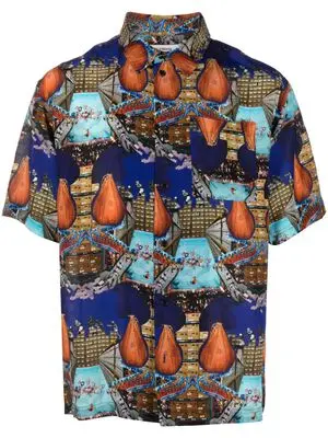 Henrik Vibskov Transfered Graphic-print Crepe Shirt - Blue
