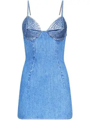 AREA Crystal-embellished Denim Minidress