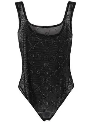 MARINE SERRE Moonogram Flocked Tulle Bodysuit