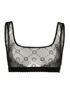 MARINE SERRE Moonogram Flocked Tulle Bralette - Black