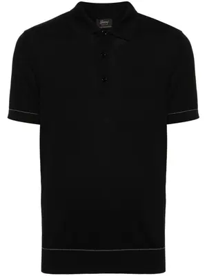 Brioni Piqué Cotton Polo Shirt - Black