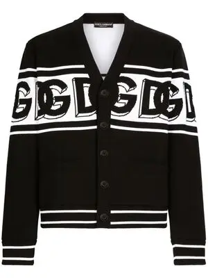 Dolce & Gabbana Logo Intarsia V-neck Cardigan - Black