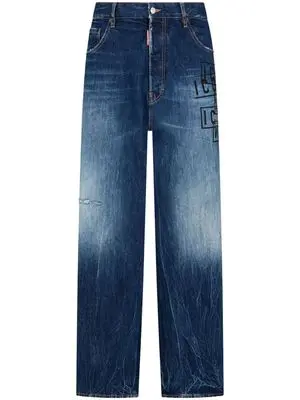Dsquared2 Icon Print High-rise Straight-leg Jeans - Blue