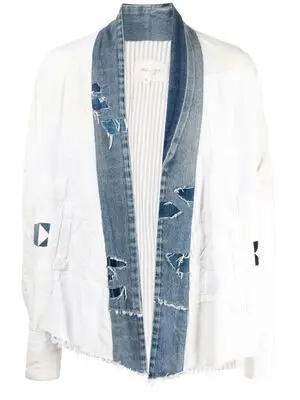 GREG LAUREN Open-front Distressed Jacket - White