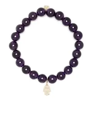 SYDNEY EVAN 14kt Yellow Gold Amethyst Hamsa Bracelet - Purple