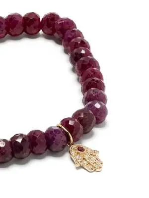 SYDNEY EVAN 14kt Yellow Gold Ruby Hamsa Bracelet - Purple