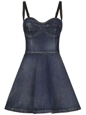 Dolce & Gabbana Sweetheart-neck Denim Mini Dress - Blue