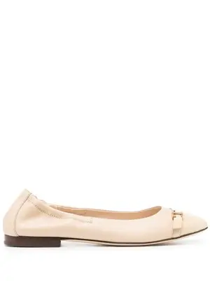 TOD'S Logo-plaque Leather Ballerina Shoes - Neutrals