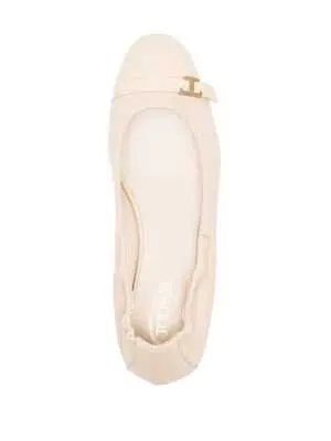 TOD'S Logo-plaque Leather Ballerina Shoes - Neutrals