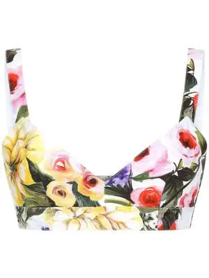 Dolce & Gabbana Floral-print Cotton Crop Top - Yellow