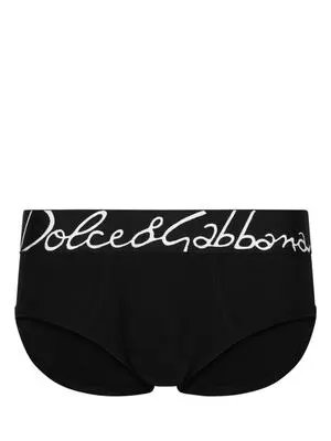 Dolce & Gabbana Logo-waistband Cotton-blend Briefs - Black