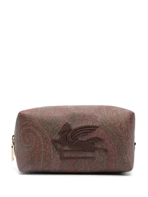 Etro Pegaso-embroidered Zipped Pouch - Brown