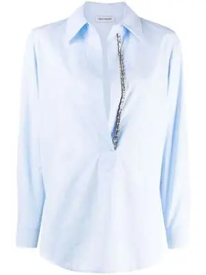 Dice Kayek Crystal-embellished Cotton Shirt - Blue