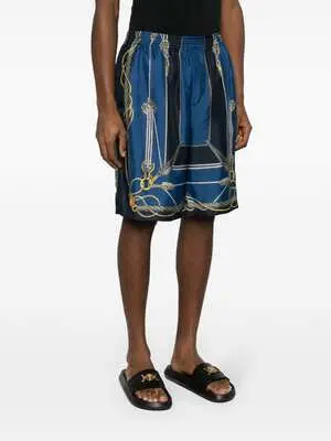 Versace Nautical-print Silk Shorts - Blue